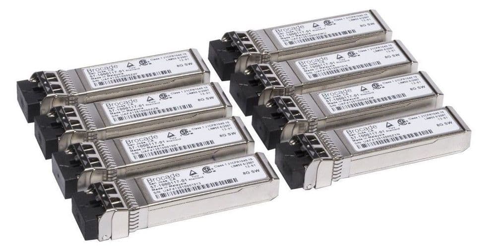 8 x Brocade 57-1000117-01 8GB LC SW SFP Fibre 850nm Transceiver Modules