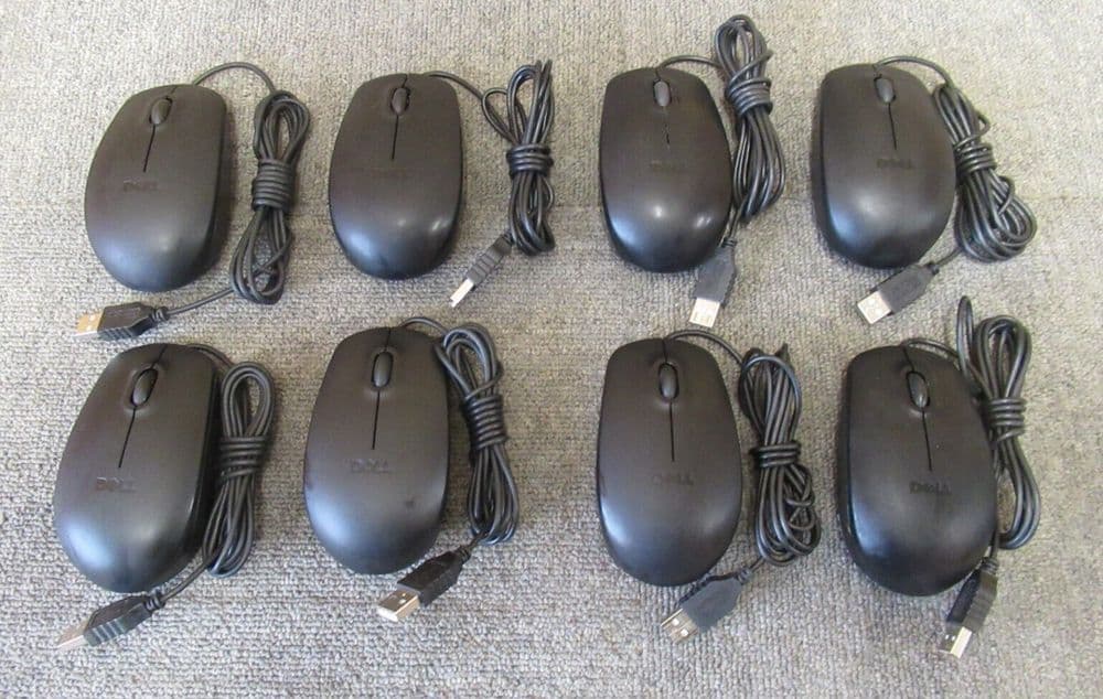 8 x Dell MS111-L HRG26 0HRG26 Black USB Wired 3-Button Optical Mouse