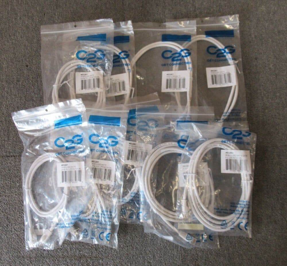 9 x New CablesToGo Ethernet RJ45 Male 1m 2m Cat5e White UTP Patch Cable