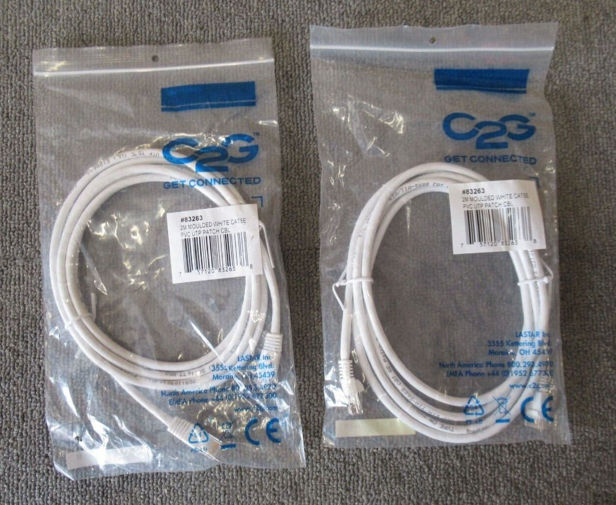 9 x New CablesToGo Ethernet RJ45 Male 1m 2m Cat5e White UTP Patch Cable