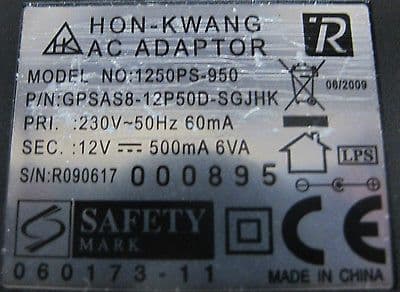 Ablegrid Cisco Linksys AD 12/0 5 12V 500mA 6VA Power Adapter - 1250PS-950