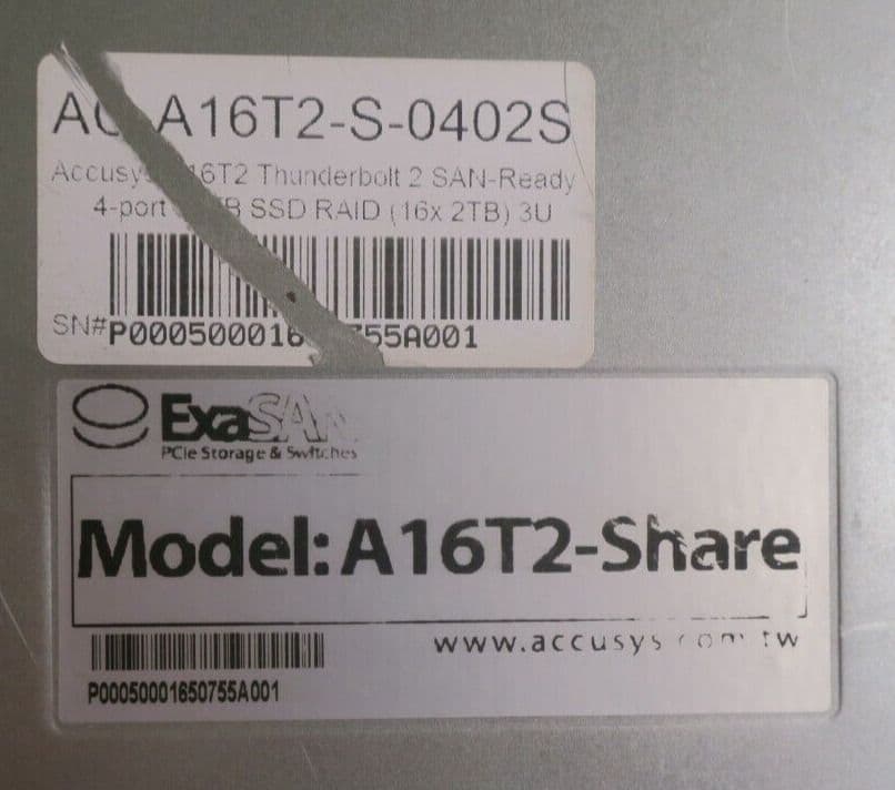 Accusys ExaSAN A16T2-Share Thunderbolt 2 SAN 3U Storage Array 16 x 1 92TB SSD