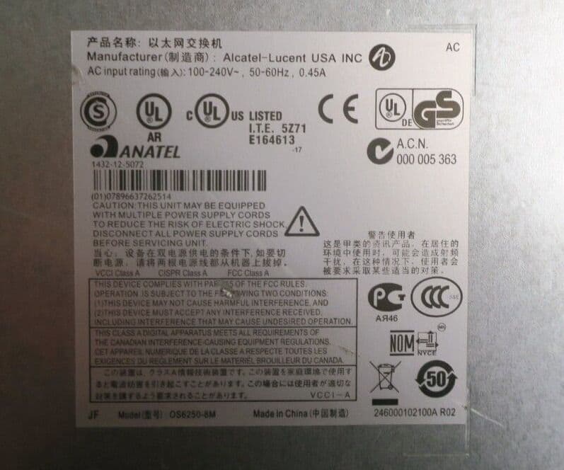 Alcatel-Lucent OmniSwitch OS6250-8M 8x 10/100 RJ45 2x1Gb RJ45/SFP 2 SFP ...