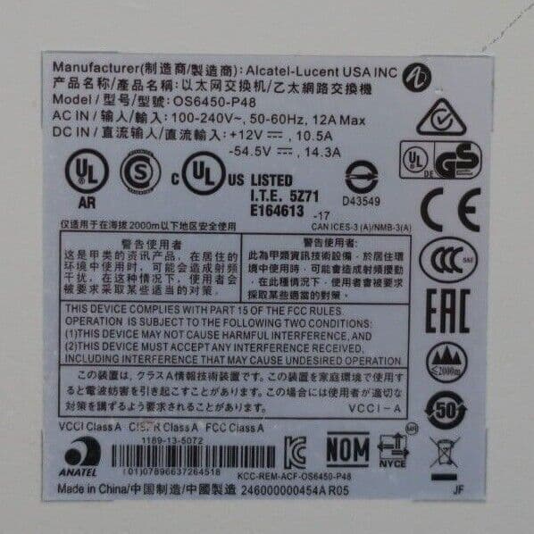 Alcatel-Lucent OmniSwitch OS6450-P48 48x 1GbE PoE 2x SFP 1U Stackable ...