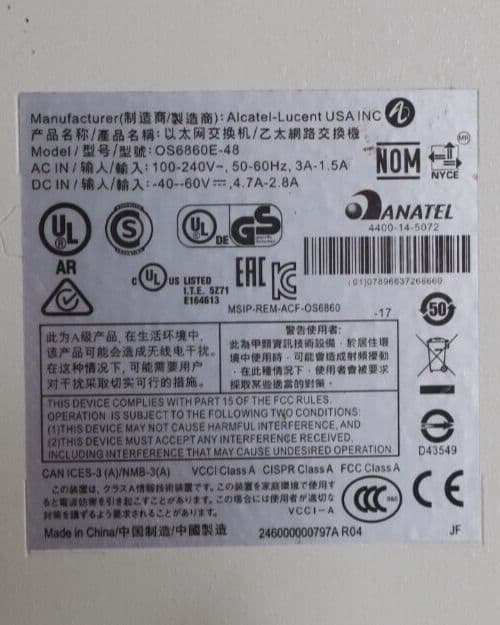 Alcatel-Lucent OmniSwitch OS6860E-48 48x 1GbE 4x 1/10G SFP 2x VFL Port ...