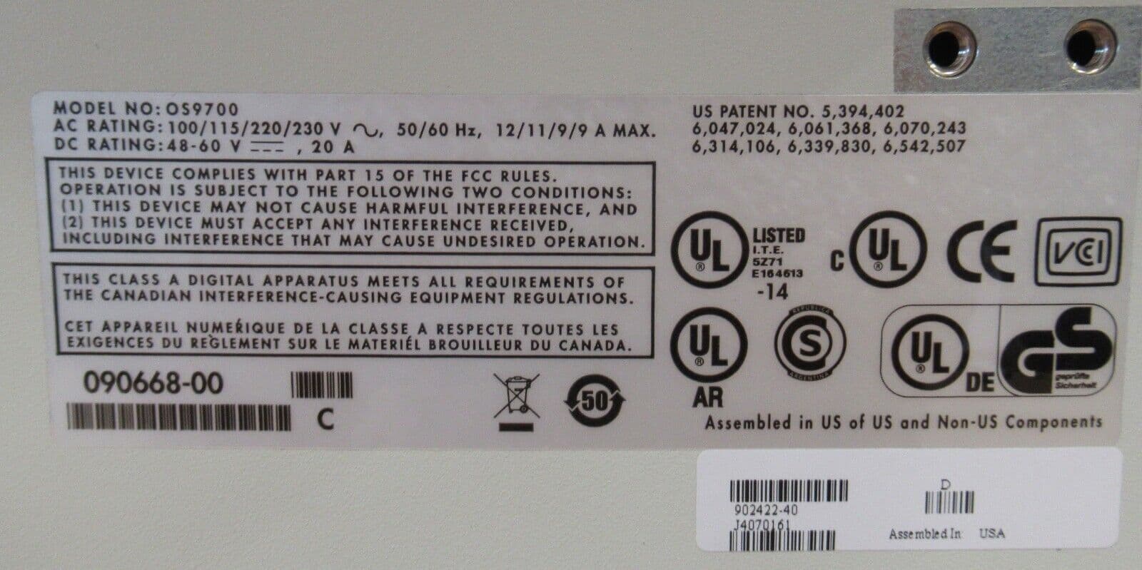 Alcatel OmniSwitch 9700 8-SlotChassis Lan Switch OS9700 Module Cards