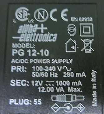 alpha electronica PG 12-10 AC Power Adapter 12V 1000mA