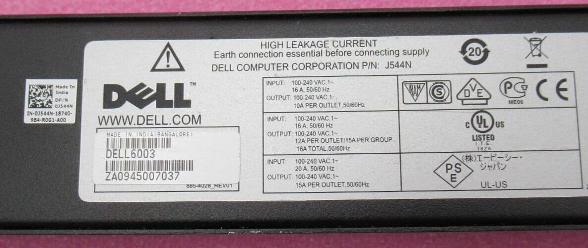 APC DELL AP6003A Power Distribution Unit PDU 14 C13 1U Rackmount J544N