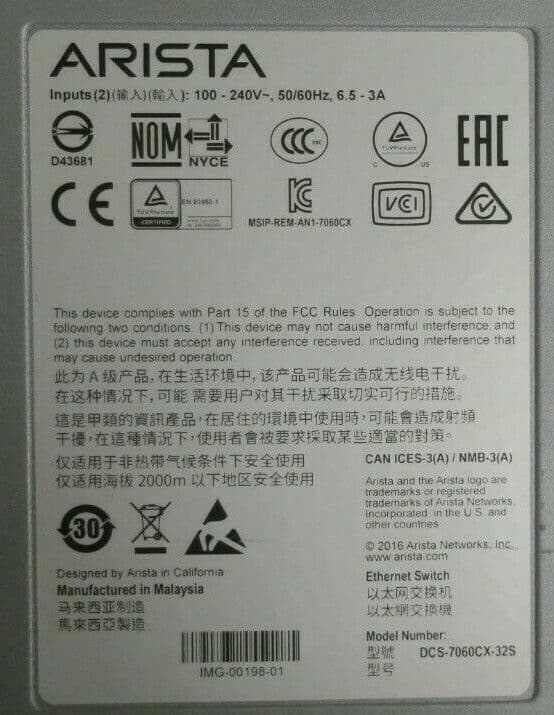 Arista 7060CX-32S 32x 40/100Gb QSFP28 2x 1/10Gb SFP L3 Switch DCS ...