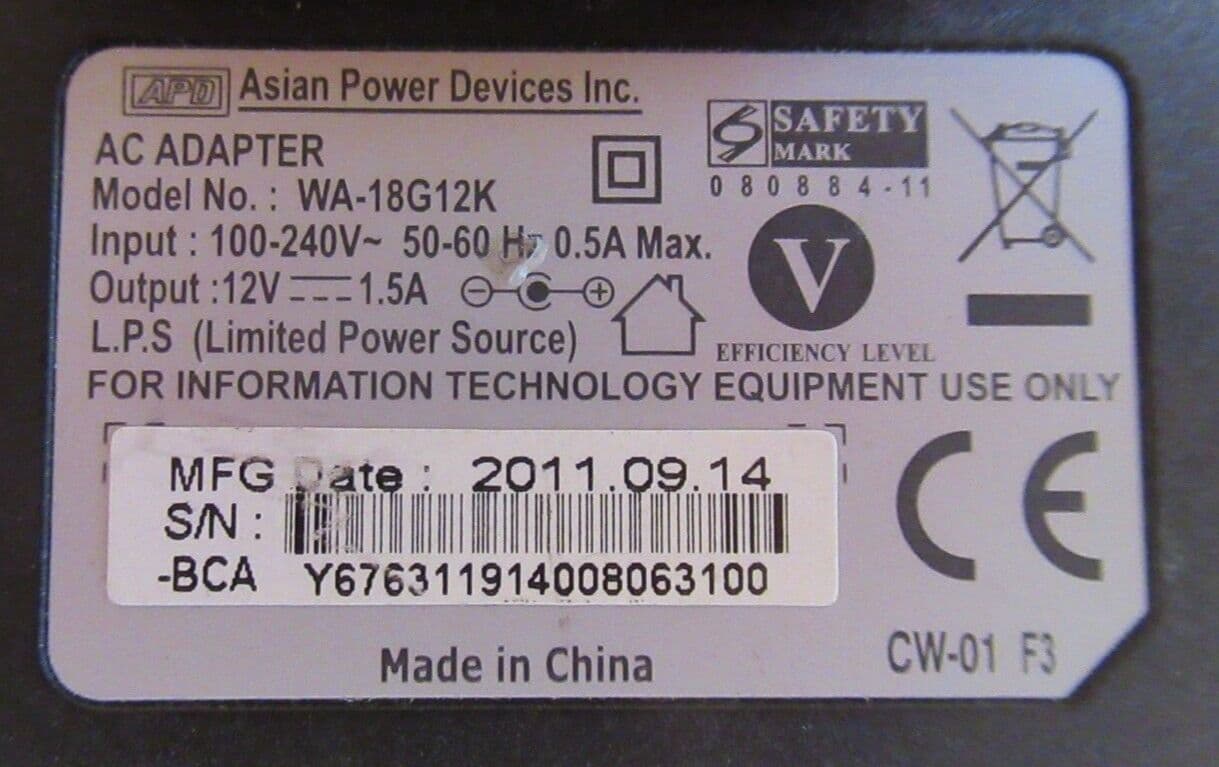 Asian Power Devices APD WA-1812K UK Plug AC Power Adapter Charger 18W ...