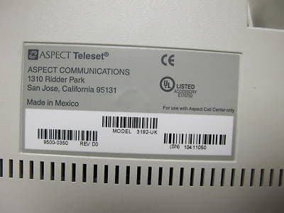 Aspect TeleSet 2 Turret Phone 3192-UK 9500-0350
