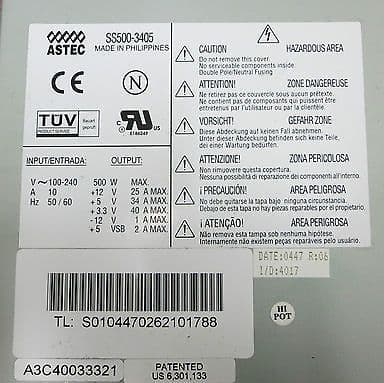 ASTEC SS500-3405 500W Power Supply Unit PSU A3C40033321