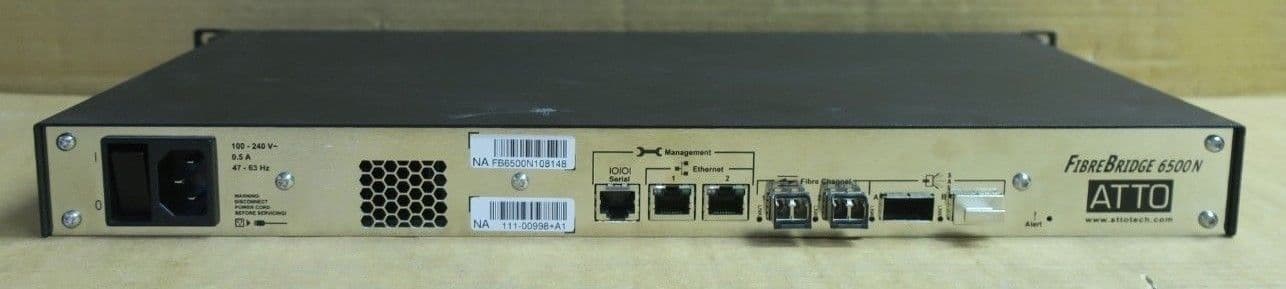 Atto FibreBridge 6500N FCBR-6500-DN1 8Gb FC to 6Gb SAS 4163-0032-R04 2x SFP