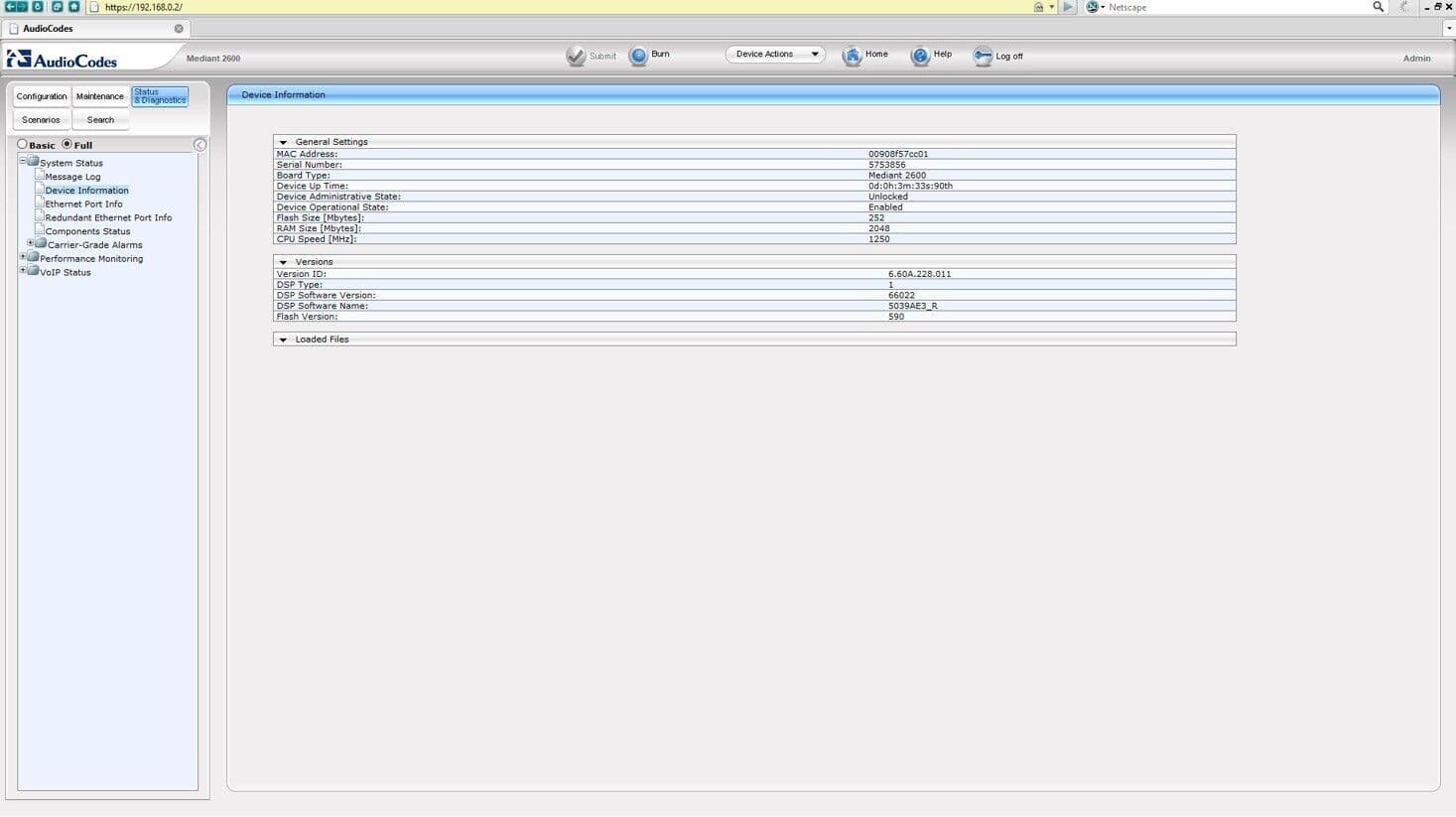 Audiocodes Mediant 2600 1U Session Border Controller SBC M2600-01/100/AC