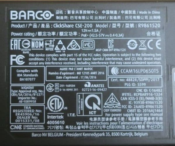 Barco ClickShare CSE-200 Wireless Presentation System Base Unit ...