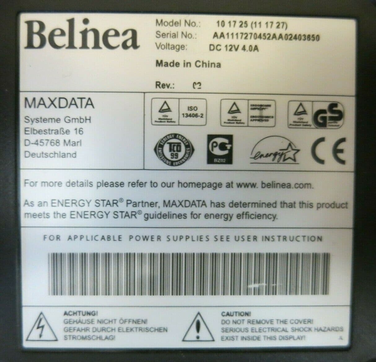 Belinea 101725 17" LCD TFT Black/Silver Flat Panel Monitor VGA Built In ...