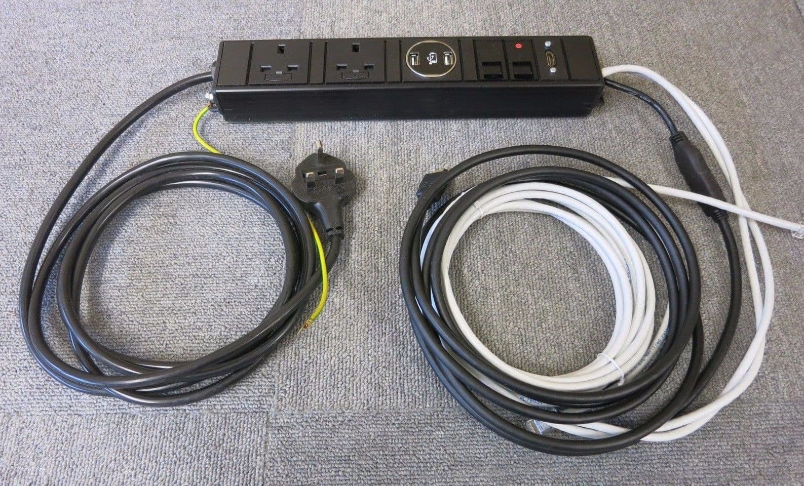 Bench Mountable PDU with 2 x UK Sockets 2 x USB Ports 2 x RJ45 Ports 1 ...