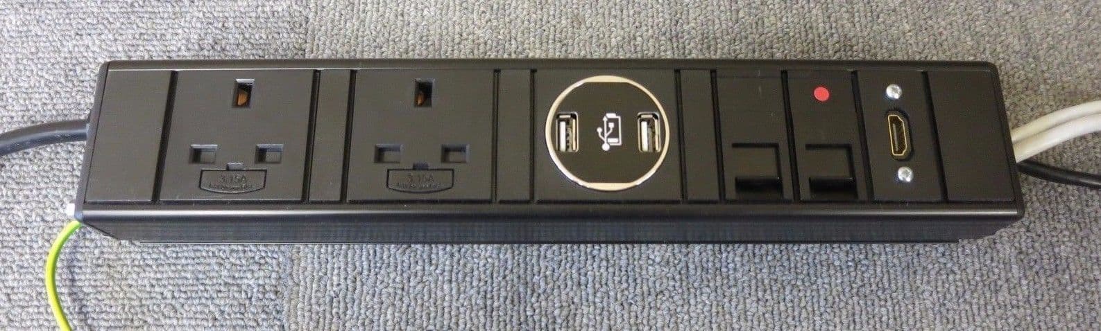 Bench Mountable PDU with 2 x UK Sockets 2 x USB Ports 2 x RJ45 Ports 1 ...