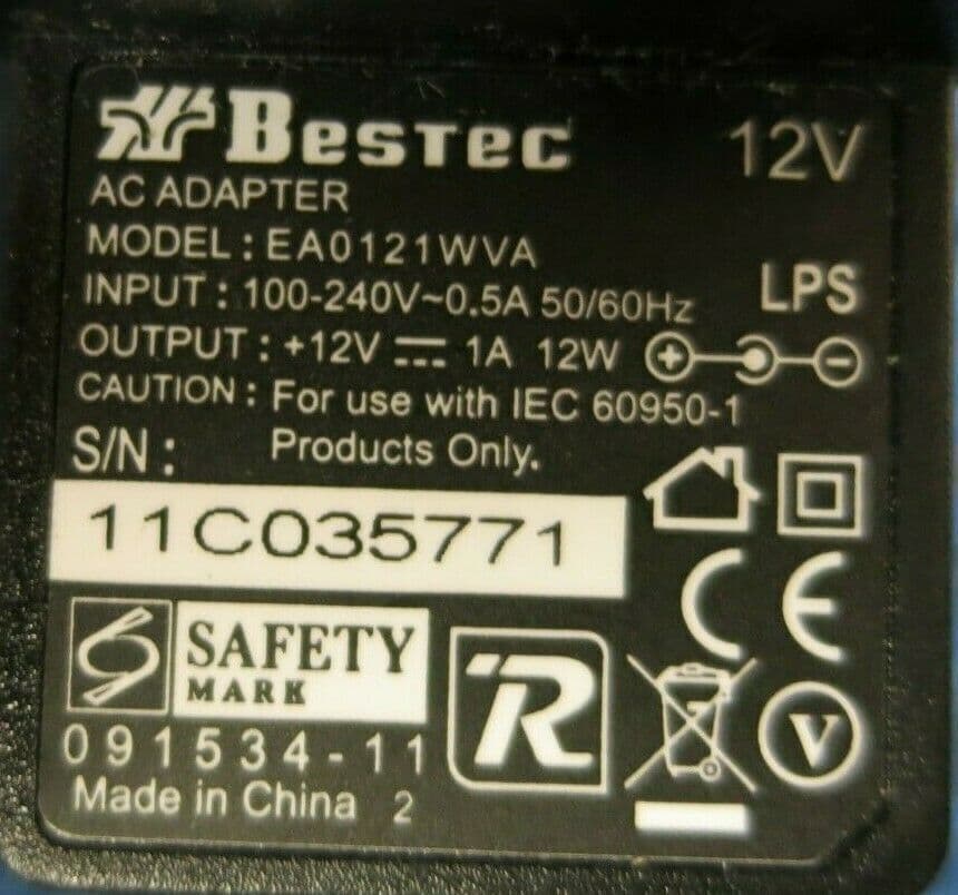 Bestec EA0121WVA 3 Pin UK Plug AC Power Adapter Charger 12 Watt 12 ...