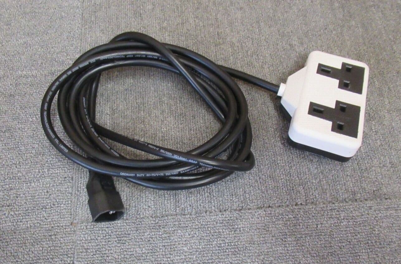 Black Extension Mains Cable IEC C14 Male To 2 Gang UK Socket 2 5M