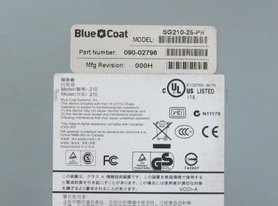 BlueCoat Proxy SG 210 SG210-25-PR Network Security Appliance Gateway ...