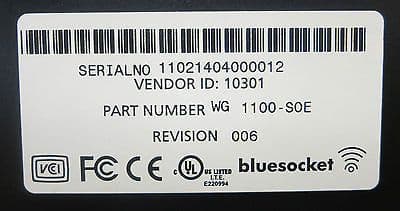 Bluesocket WG-1100 Wireless Gateway Switch WG 1100-S0E