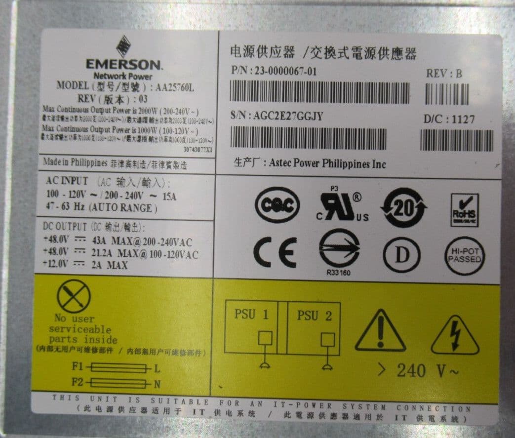 Brocade 2000W 240V AC Power Supply PSU For DCX4S DCX IBM SAN384B 23 ...