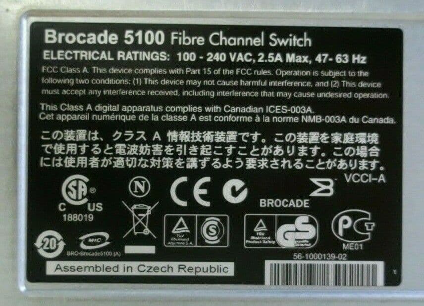 Brocade 5100 BR-5120-0004 40-Port 8Gb Fibre Channel SAN Switch 24x Active Ports