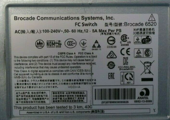 Brocade EMC DS-6520B 16Gb Fibre Channel FC Switch 48x Active Ports Licenses