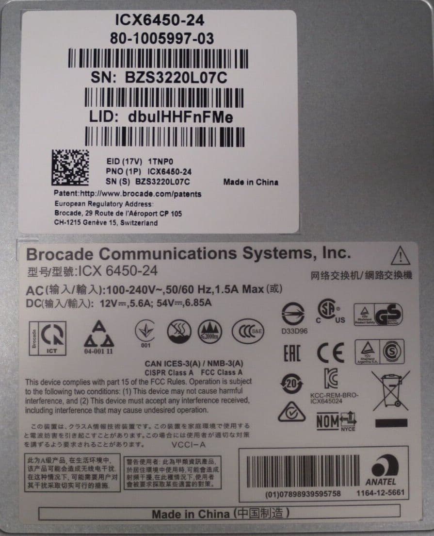 Brocade ICX 6450-24 24x Gigabit Ethernet 2x 1GbE SFP 2x 1/10Gb SFP Port ...