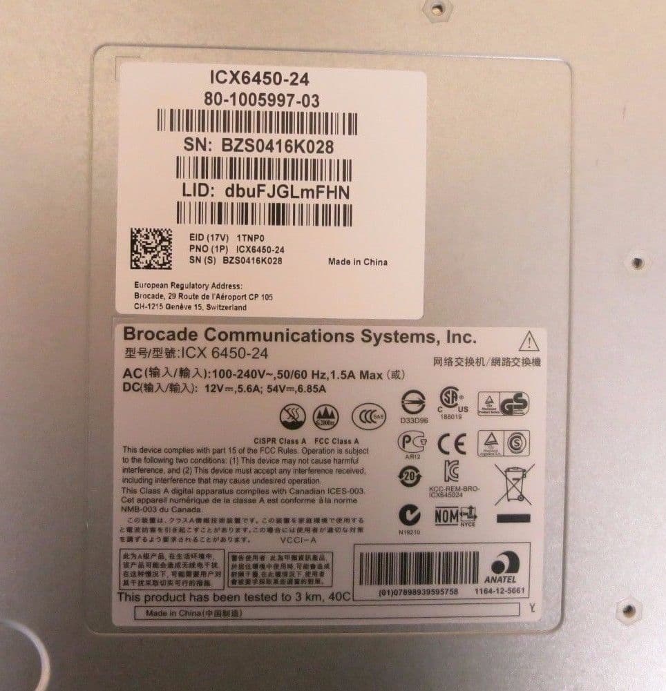 Brocade ICX 6450-24 Switch 24 Ports Manageable L3 Rack Mountable 1U