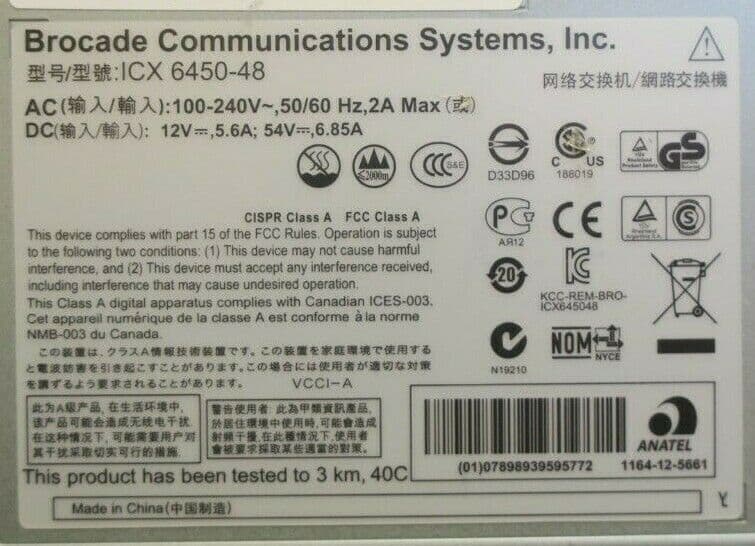 Brocade ICX 6450-48 48x Gigabit Ethernet RJ45 4x 1GbE SFP Port Managed ...