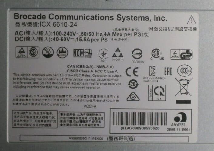 Brocade ICX 6610-24 24x 1GbE RJ45 8x 1GbE SFP 4x 40G Stacking Port Switch