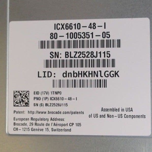Brocade ICX 6610-48 48x 10/100/1000Mbps RJ45 8x 1/10GbE SFP Ports L3 Switch