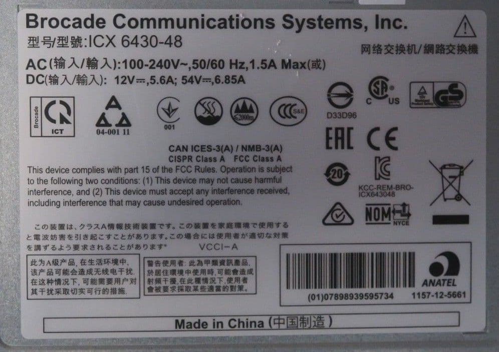 Brocade ICX6430-48 48-Port 4x 1GbE SFP Layer 3 L3 Managed Switch Port ...