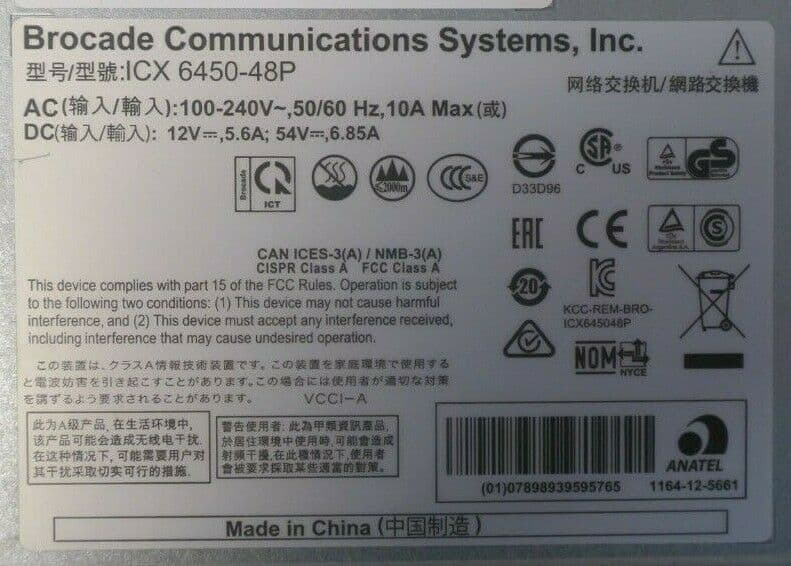 Brocade ICX6450-48P 48-Port Gigabit RJ45 Ethernet PoE 4x 1Gb SFP Ports ...