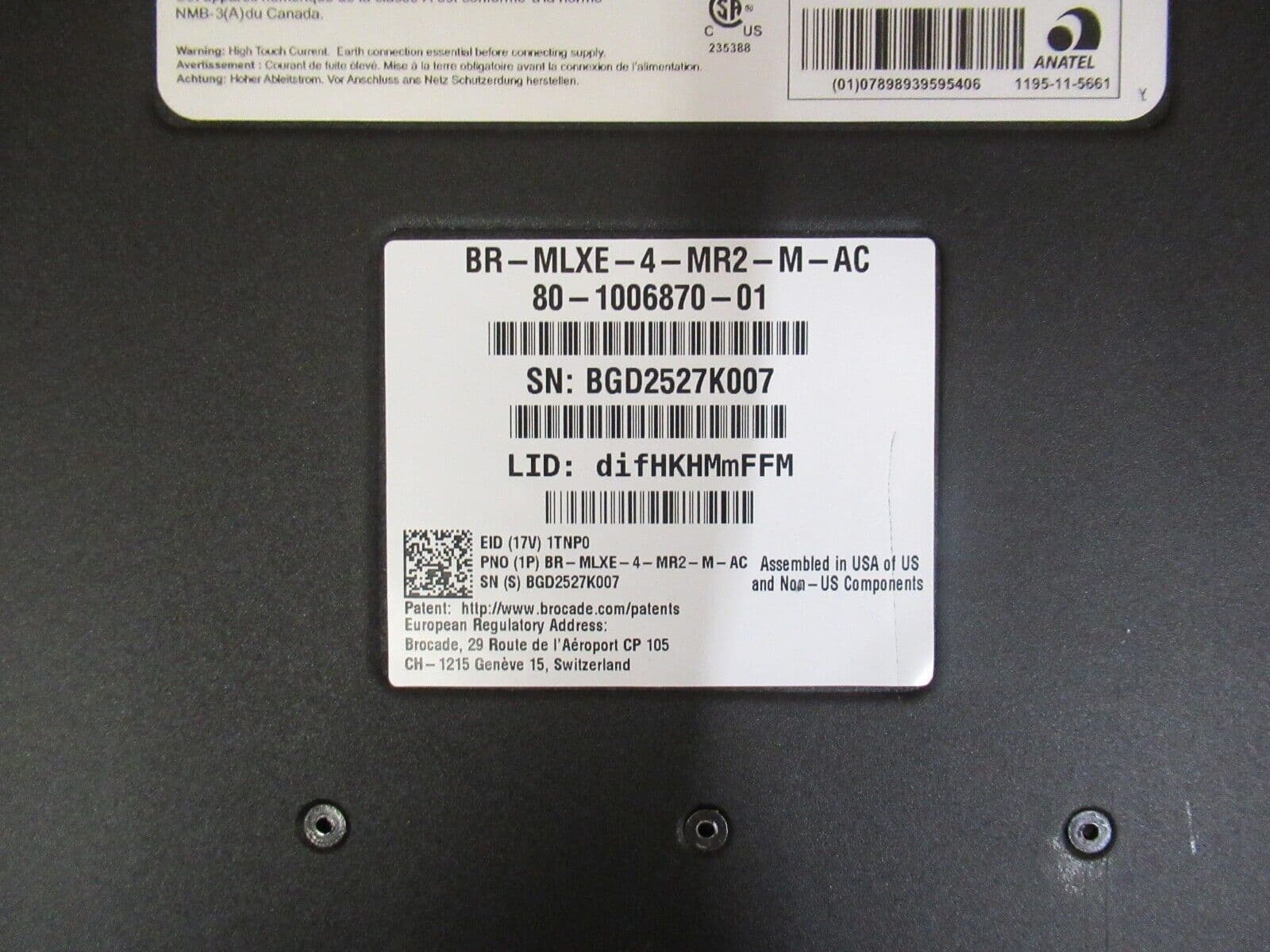 Brocade MLXe-4 BR-MLXE-4-MR2-M-AC 4-Slot Chassis Switch Mods 2x Fabric Mods