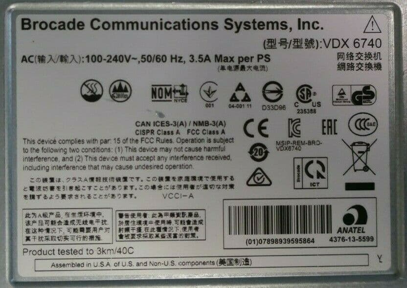 Brocade VDX 6740 BR-VDX6740-24-F 48x 10GbE SFP 4x 40Gb QSFP Ethernet Switch