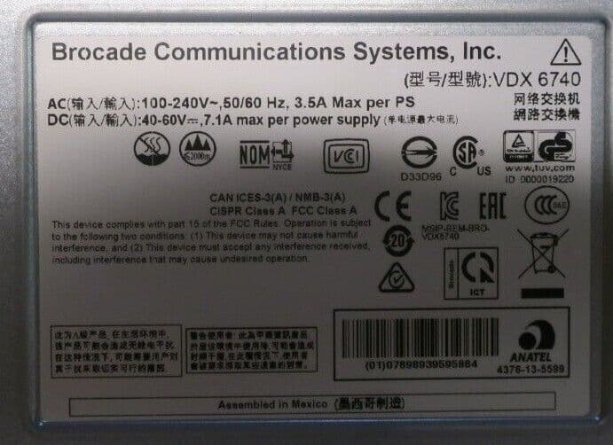 Brocade VDX 6740 EM-VDX6740-24-F 48x 10Gb Ethernet SFP 4x 40Gb QSFP Switch