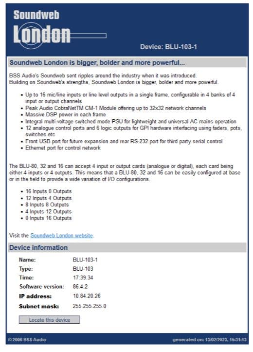 BSS AUDIO Soundweb London BLU-103 Conferencing Processor with AEC and VoIP
