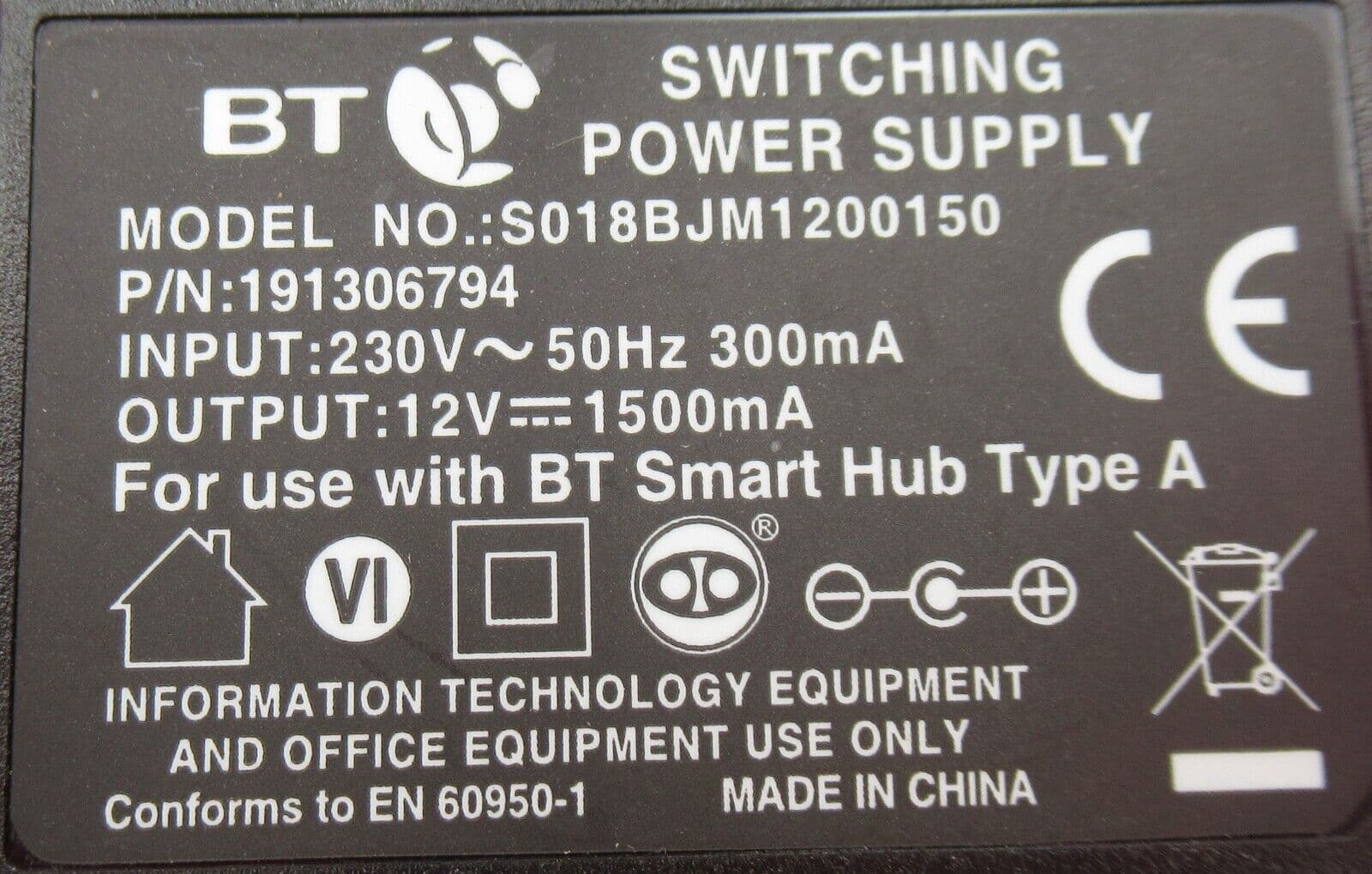 BT S018BJM1200150 191306794 UK Plug Switching AC Power Adapter 18W 12V ...