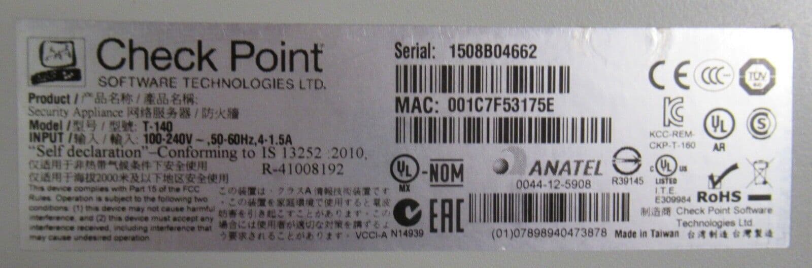 Check point 4400 8-Port Gigabit Network Firewall Appliance T-140 ...