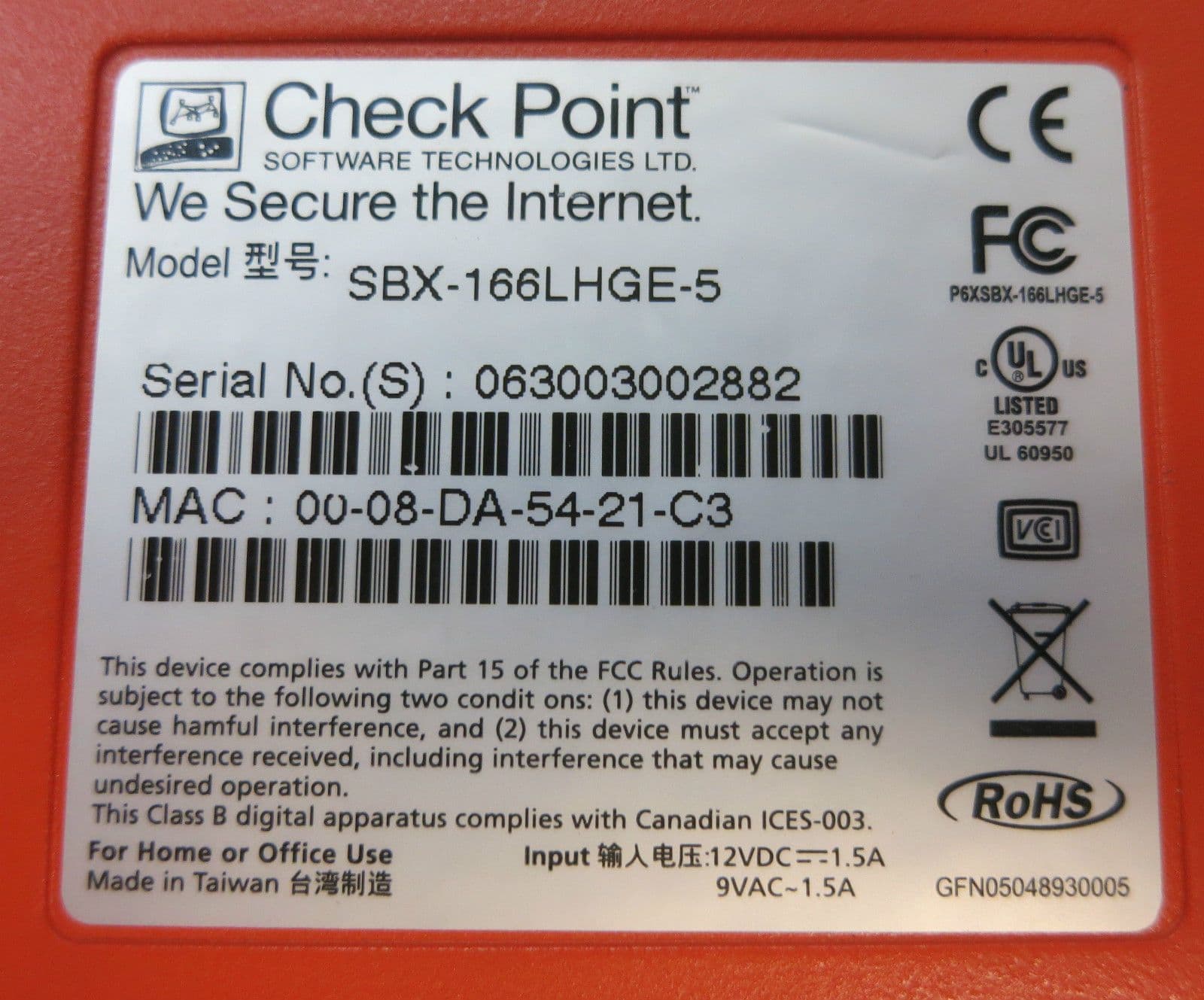 Check Point SBX-166LHGE-5 500 Firewall And VPN Unit Internet Security