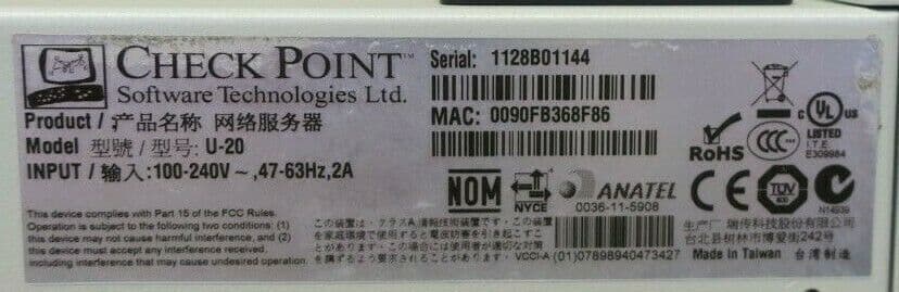 Check Point U-20 UTM-1 570 Gigabit Ethernet Firewall Security Appliance ...
