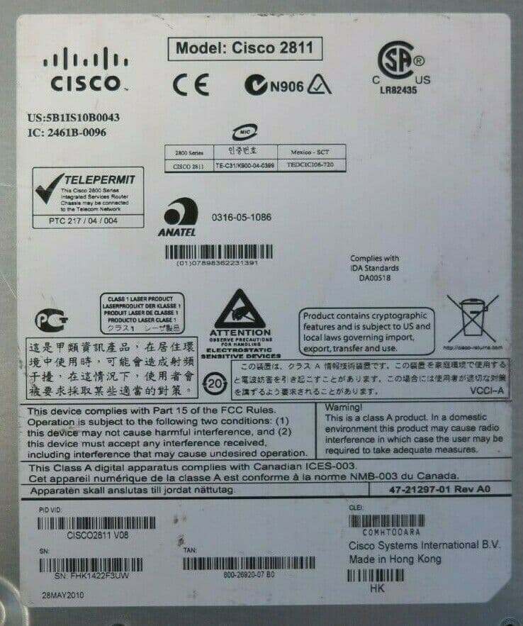 Cisco 2811 2800 Series Integrated Services Router Rackmount 1U Ears ...