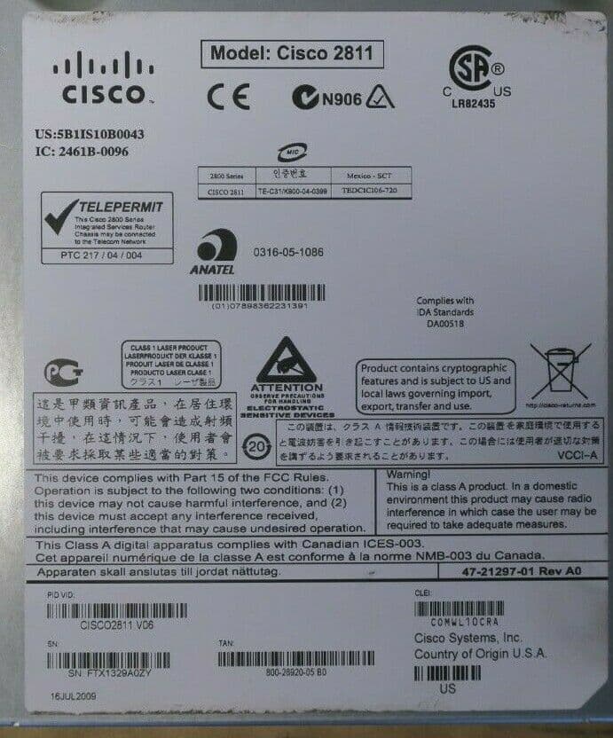 Cisco 2811 2800 Series Modular 1U Rackmount Integrated Services Router ISR