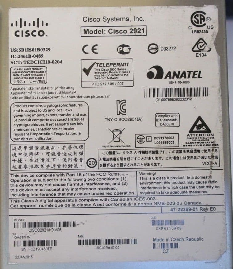 Cisco 2900 CISCO2921-SEC/K9 - 2U 3-Port Modular Integrated Services ...