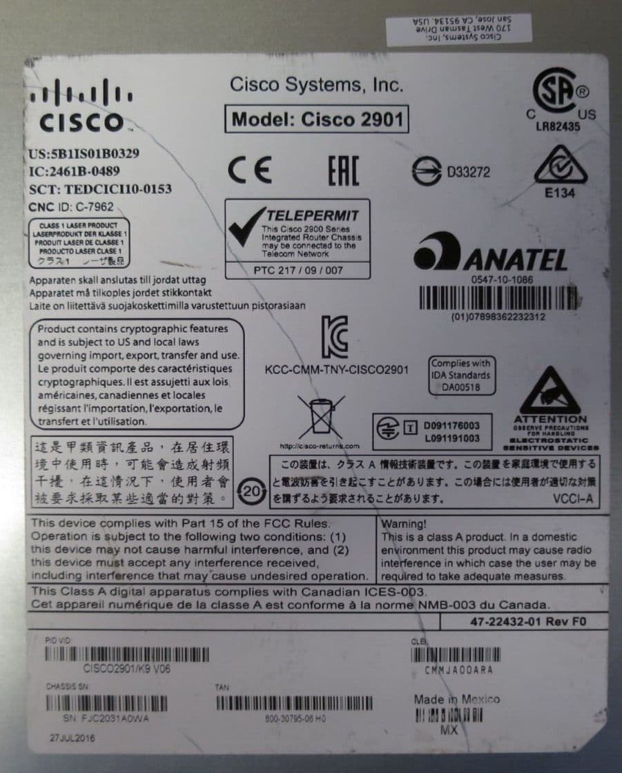 Cisco 2901 CISCO2901/K9 Gigabit ISR Integrated Services Router