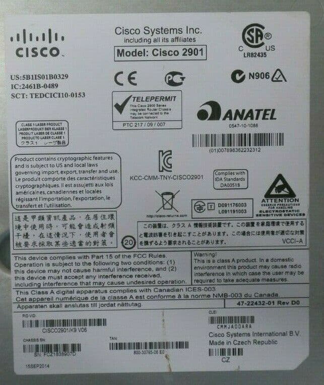 Cisco 2901 CISCO2901/K9 Integrated Services Router ISR 4x Interface ...