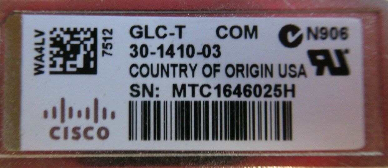 Cisco 30-1410-03 GLC-T 1Gbps 1000Base-T 100m RJ45 SFP Transceiver Module